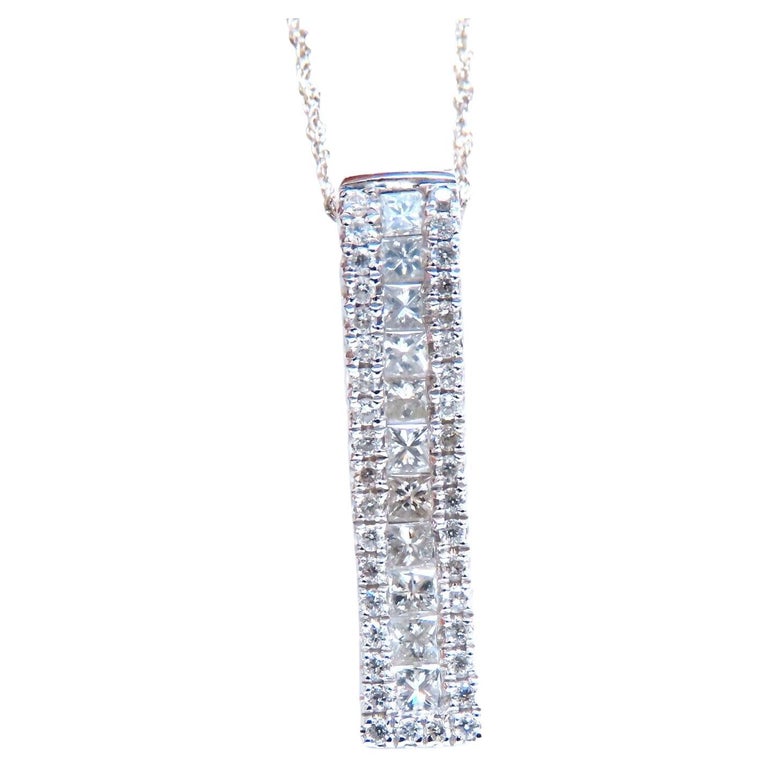 .80ct Natural Princess Cuts and Rounds Diamonds Slope Pendant Necklace ...