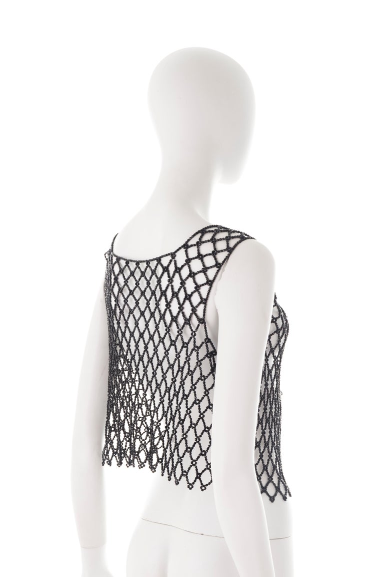 80s black beaded fishnet disco top For Sale at 1stDibs