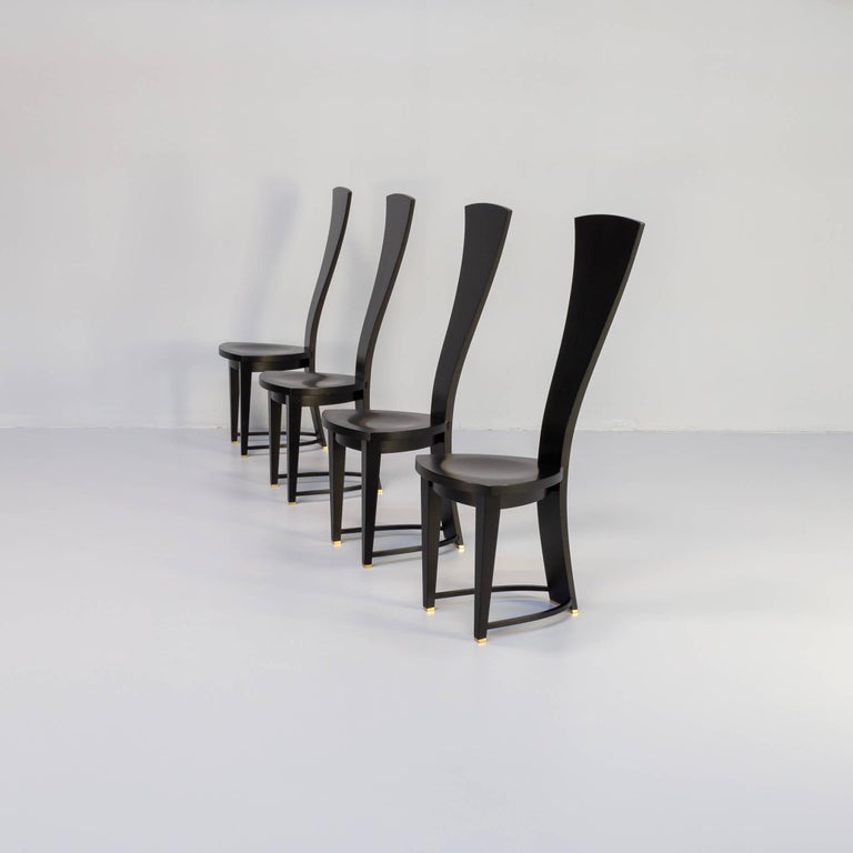 80s Black Lacquered Beautiful High Back Dining Chair Set/4 For Sale at ...