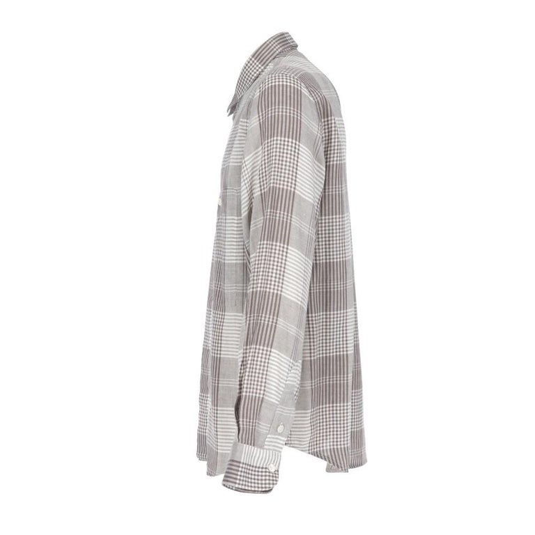 80s Byblos Vintage gray and white checked cotton shirt For Sale at 1stDibs