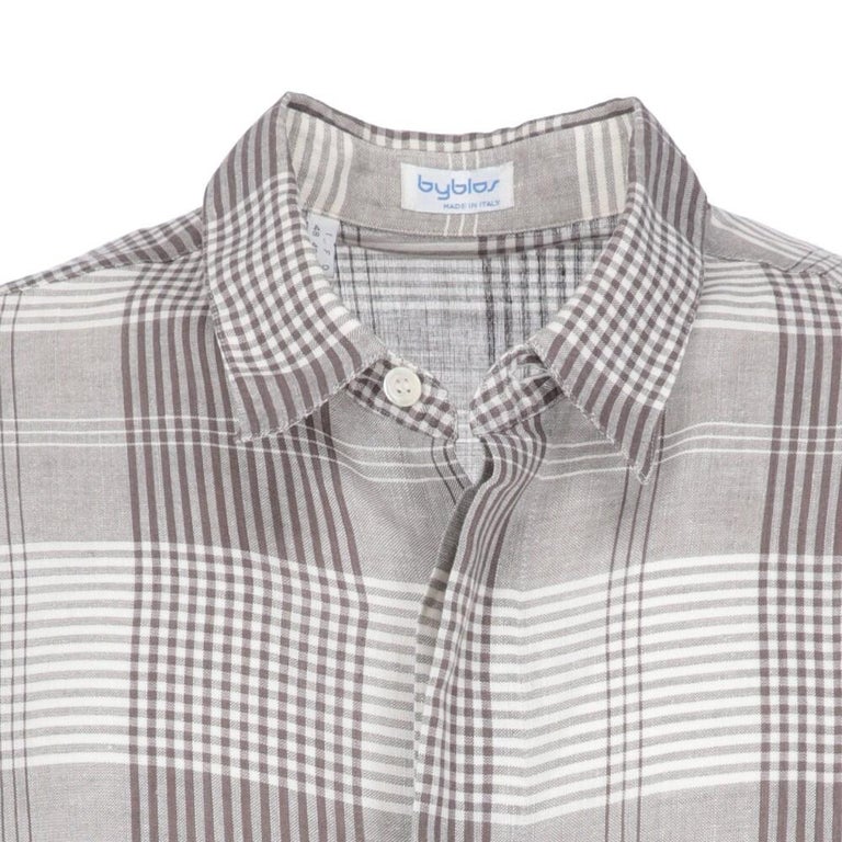 80s Byblos Vintage gray and white checked cotton shirt For Sale at 1stDibs