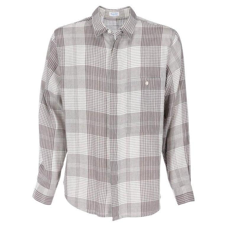 80s Byblos Vintage gray and white checked cotton shirt For Sale at 1stDibs