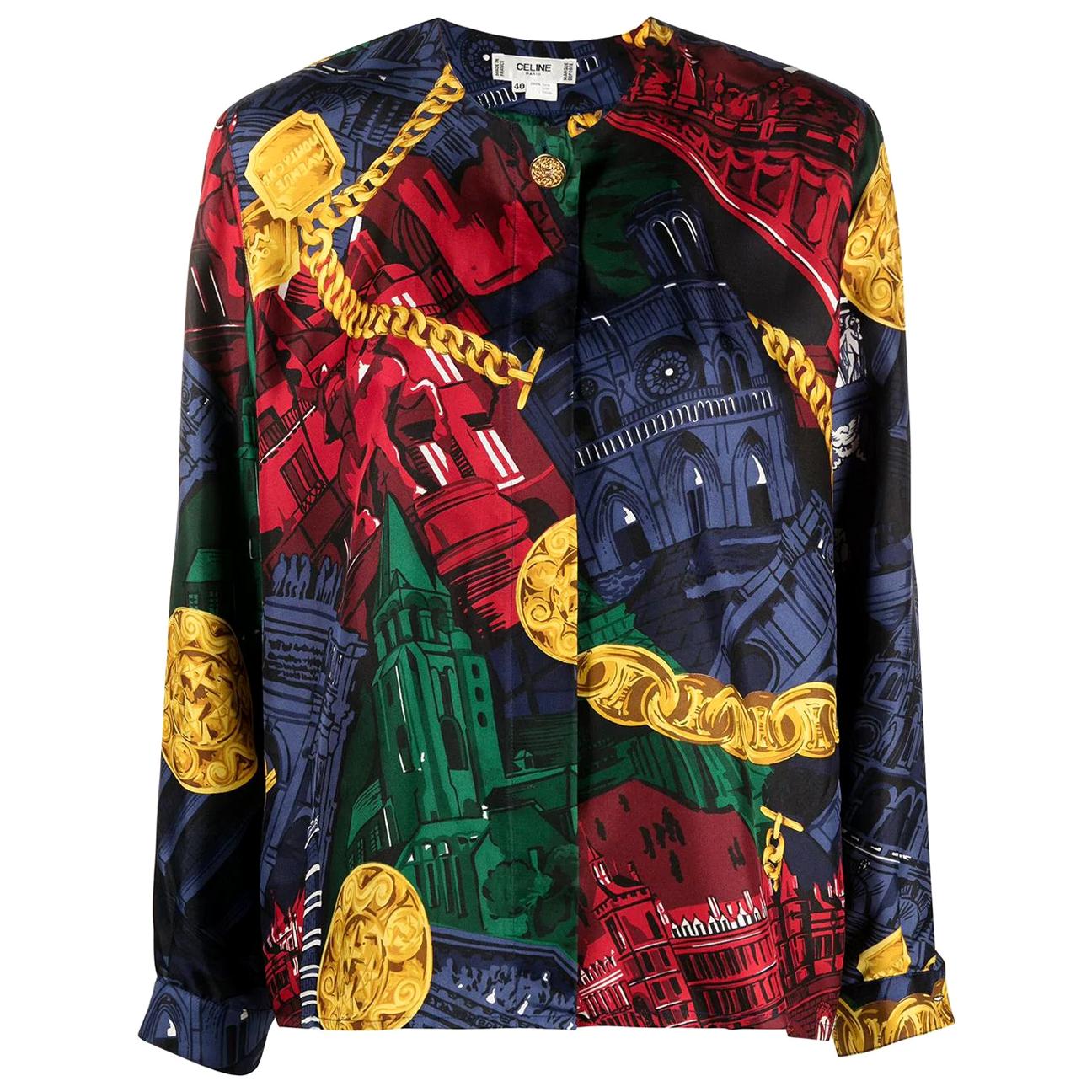 Multicolor Vintage Celine Striped Silk Blouse at 1stDibs | vintage ...