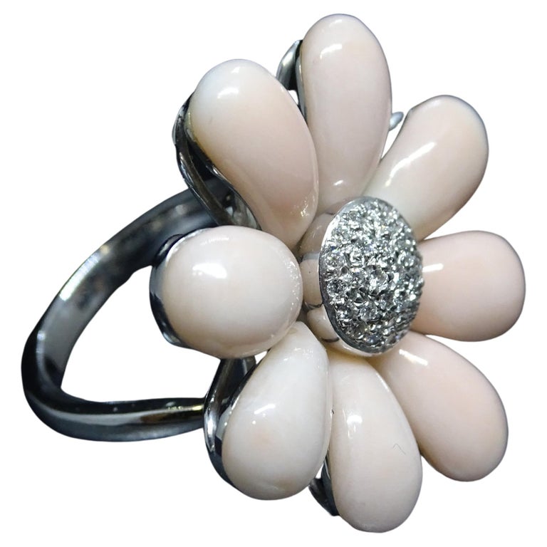 80s Coral Angel Skin, White Gold, Diamonds Ring, by Yanes Jewelry at ...