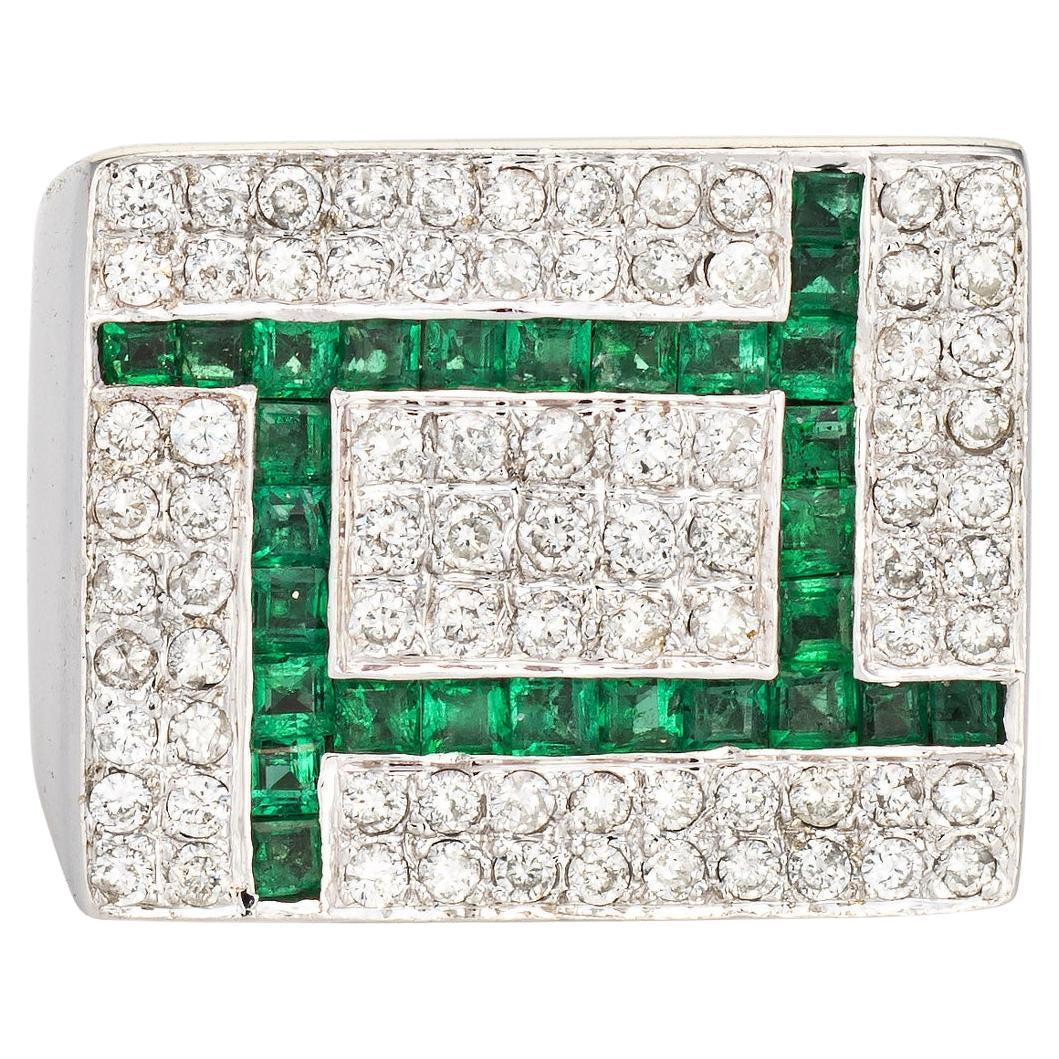 80s Diamond Emerald Ring Vintage 18k White Gold Square Cocktail Sz 7 ...
