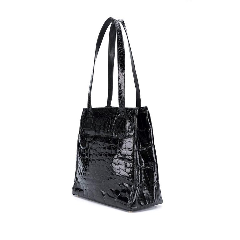 80s Dotti Vintage black crocodile leather tote bag For Sale at 1stDibs