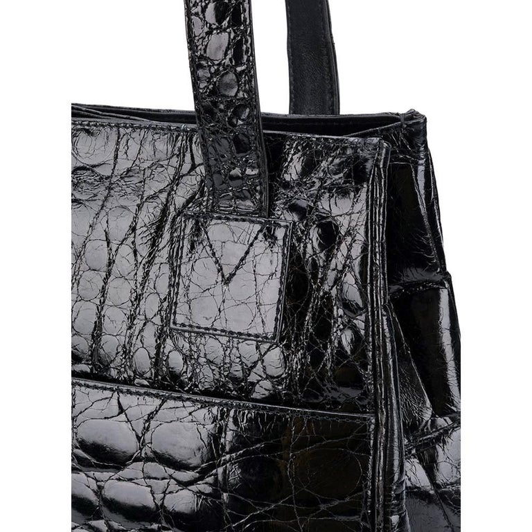 80s Dotti Vintage black crocodile leather tote bag For Sale at 1stDibs