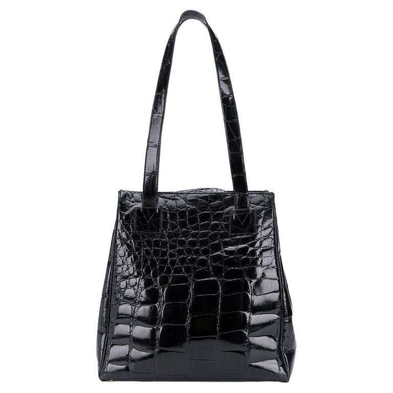 80s Dotti Vintage black crocodile leather tote bag For Sale at 1stDibs