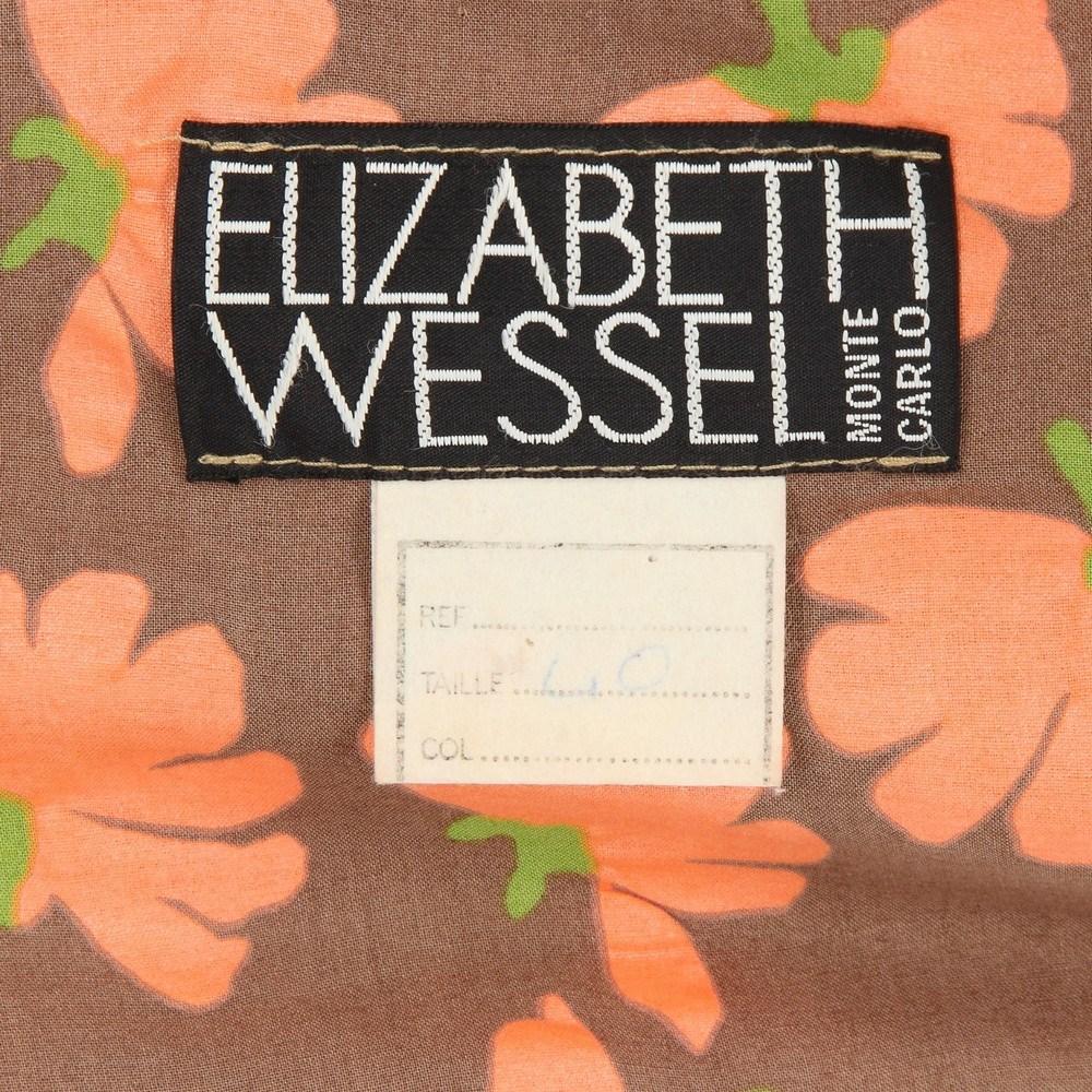 80s Elizabeth Wessel dove grey cotton strapless dress with orange ...
