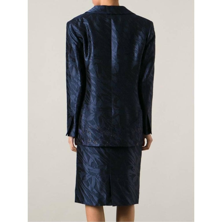 80s Gianfranco Ferré blazer and skirt dark blue with jaquard motif suit ...