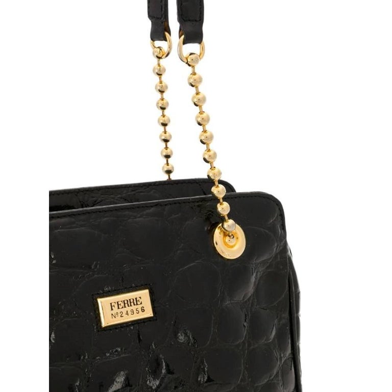 80s Gianfranco Ferré Vintage black crocodile leather bag For Sale at ...