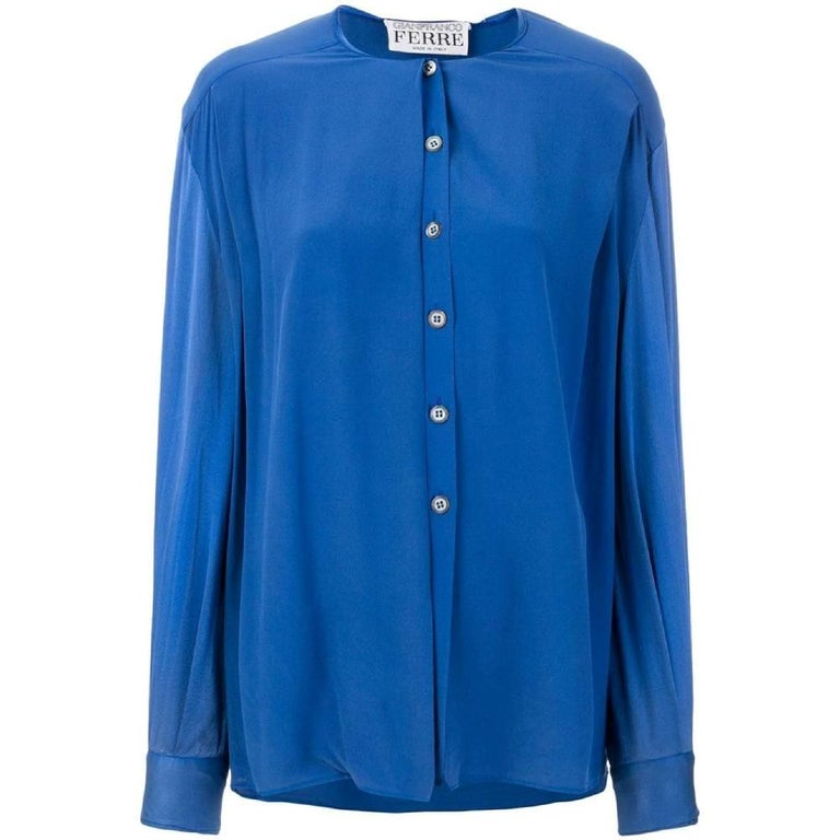 80s Gianfranco Ferrè Vintage Electric Blue shirt For Sale at 1stDibs