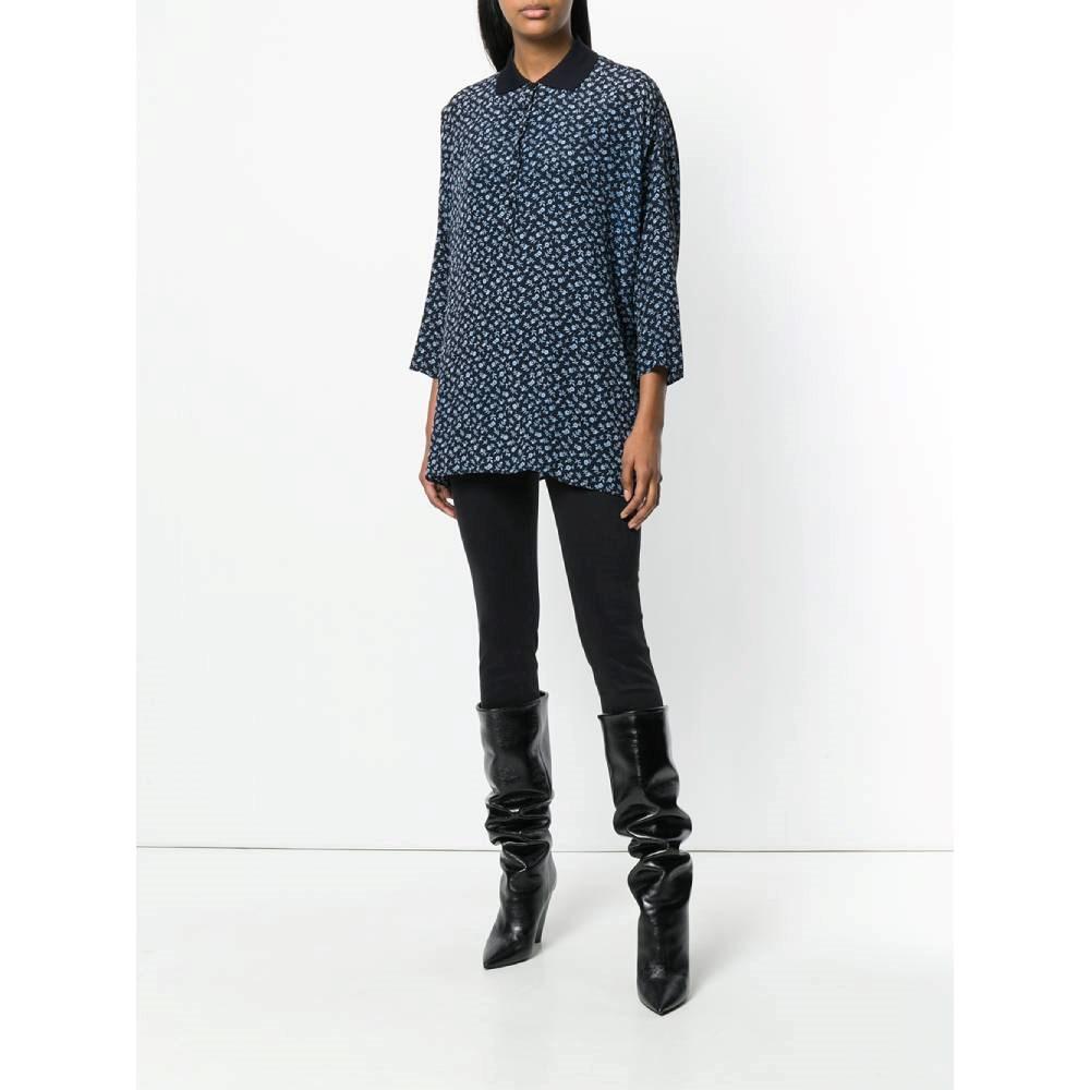 80s Gianni Versace Vintage blue silk blouse with floral print For Sale ...