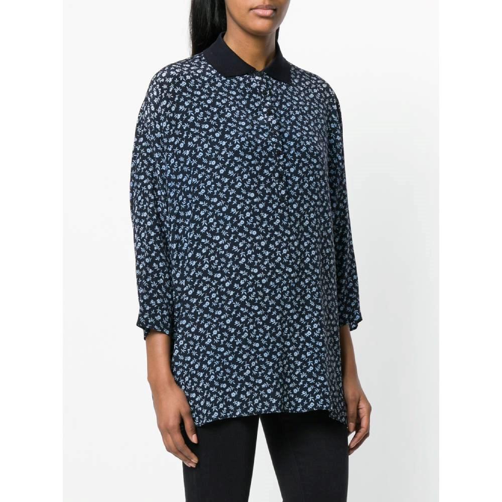 80s Gianni Versace Vintage blue silk blouse with floral print For Sale ...