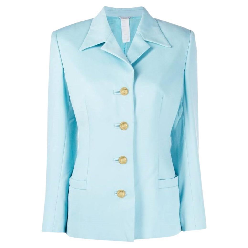 80s Gianni Versace Vintage light blue wool jacket For Sale at 1stDibs