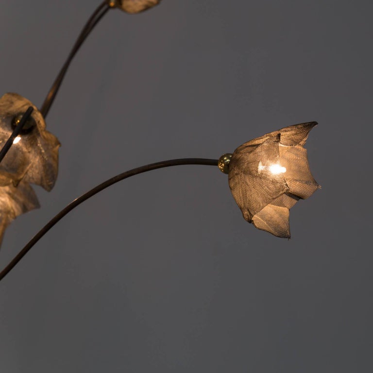 1980s Harco Loor Metal Roses Brass Floorlamp For Sale at 1stDibs