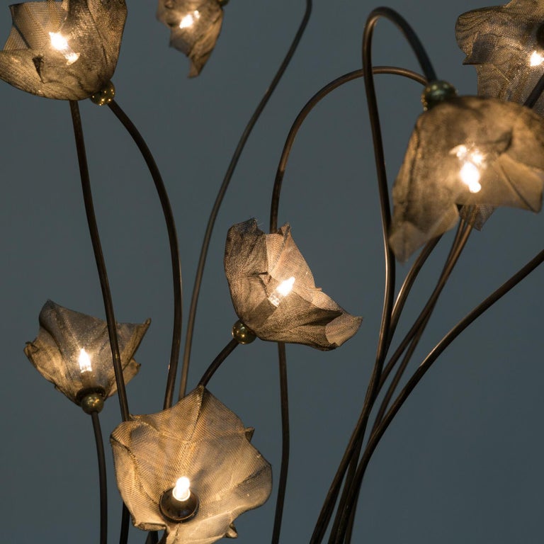 1980s Harco Loor Metal Roses Brass Floorlamp For Sale at 1stDibs