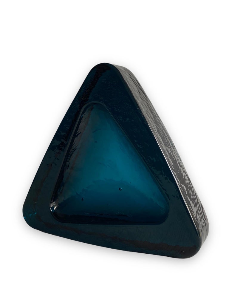 80's Heavy Glass Triangle Ashtrays Cobalt Blue For Sale at 1stDibs
