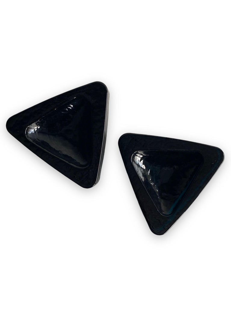 80's Heavy Glass Triangle Ashtrays Cobalt Blue For Sale at 1stDibs