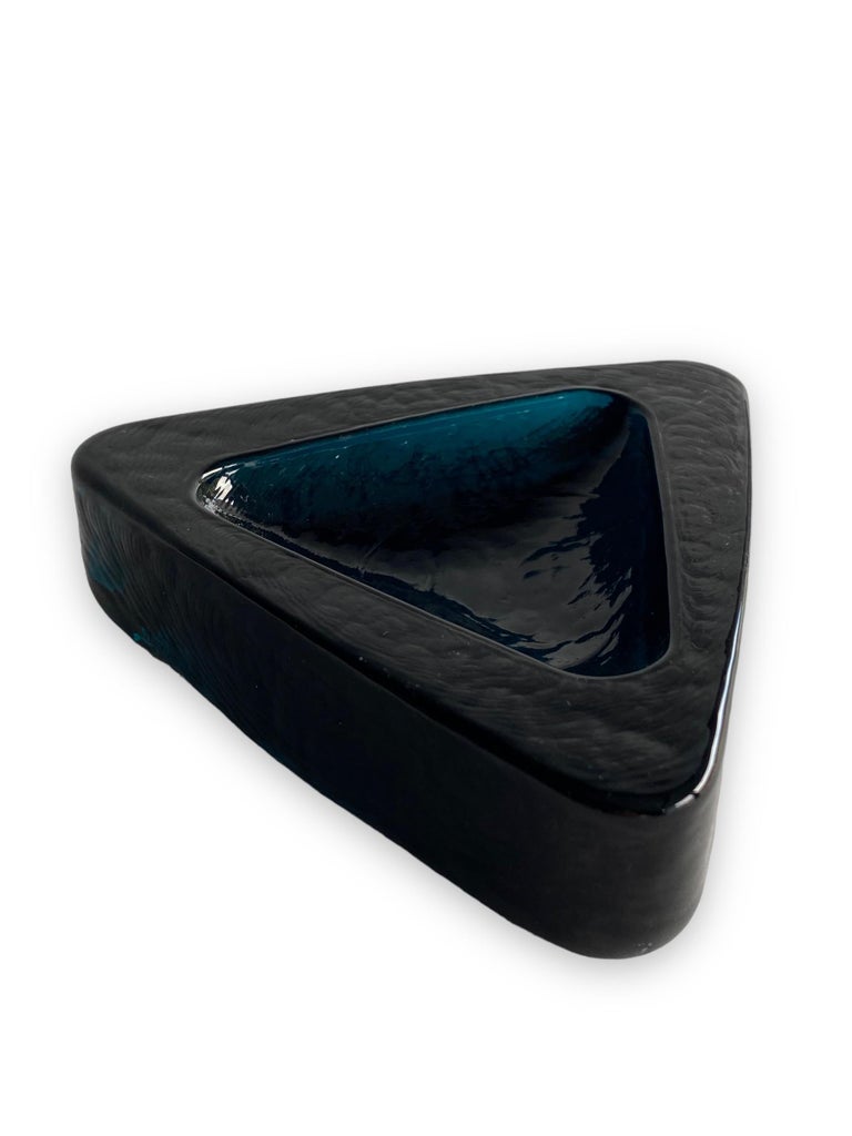 80's Heavy Glass Triangle Ashtrays Cobalt Blue For Sale at 1stDibs