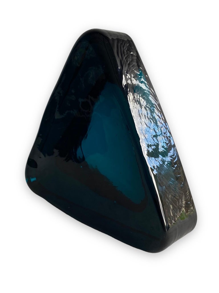 80's Heavy Glass Triangle Ashtrays Cobalt Blue For Sale at 1stDibs