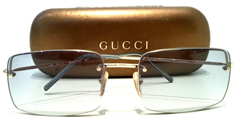 80'S Italian Gold and Blue Rimless Sunglasses By, Gucci at 1stDibs ...