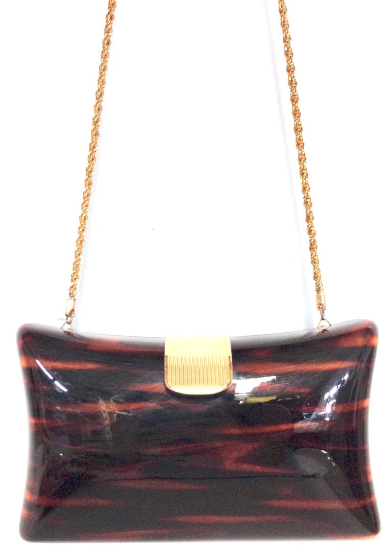 80'S Italian Lucite Faux Tortoise and Gilt Gold Handbag By, Jordan ...
