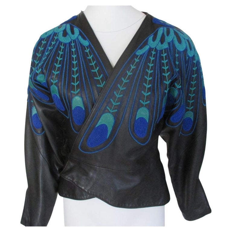 80's Jitrois Peacock Feather Blue Leather Jacket For Sale at 1stDibs
