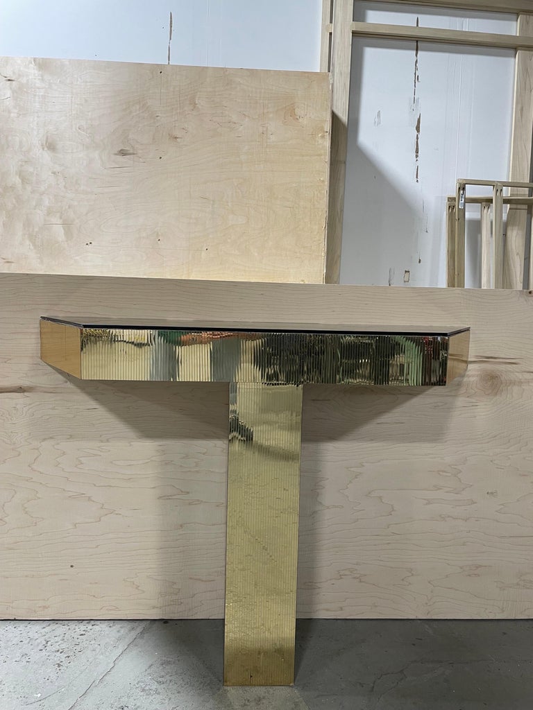 80's Jon Gilmore Style Hollywood Regency Gold Smoke Mirror Console For ...