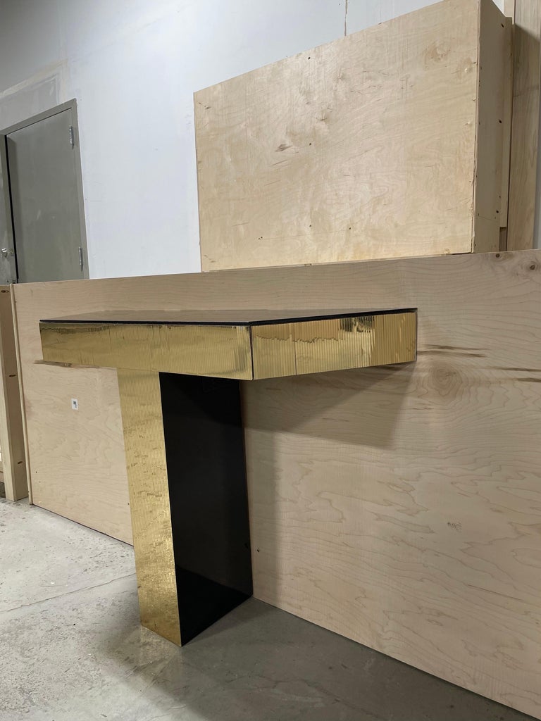 80's Jon Gilmore Style Hollywood Regency Gold Smoke Mirror Console For ...