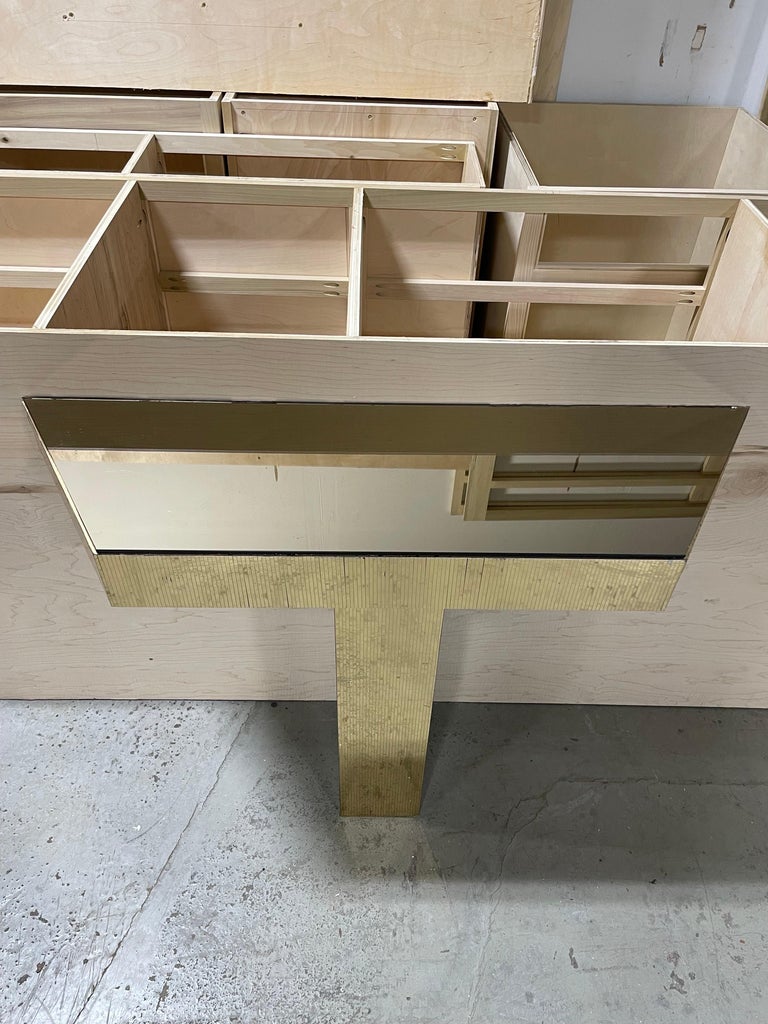 80's Jon Gilmore Style Hollywood Regency Gold Smoke Mirror Console For ...