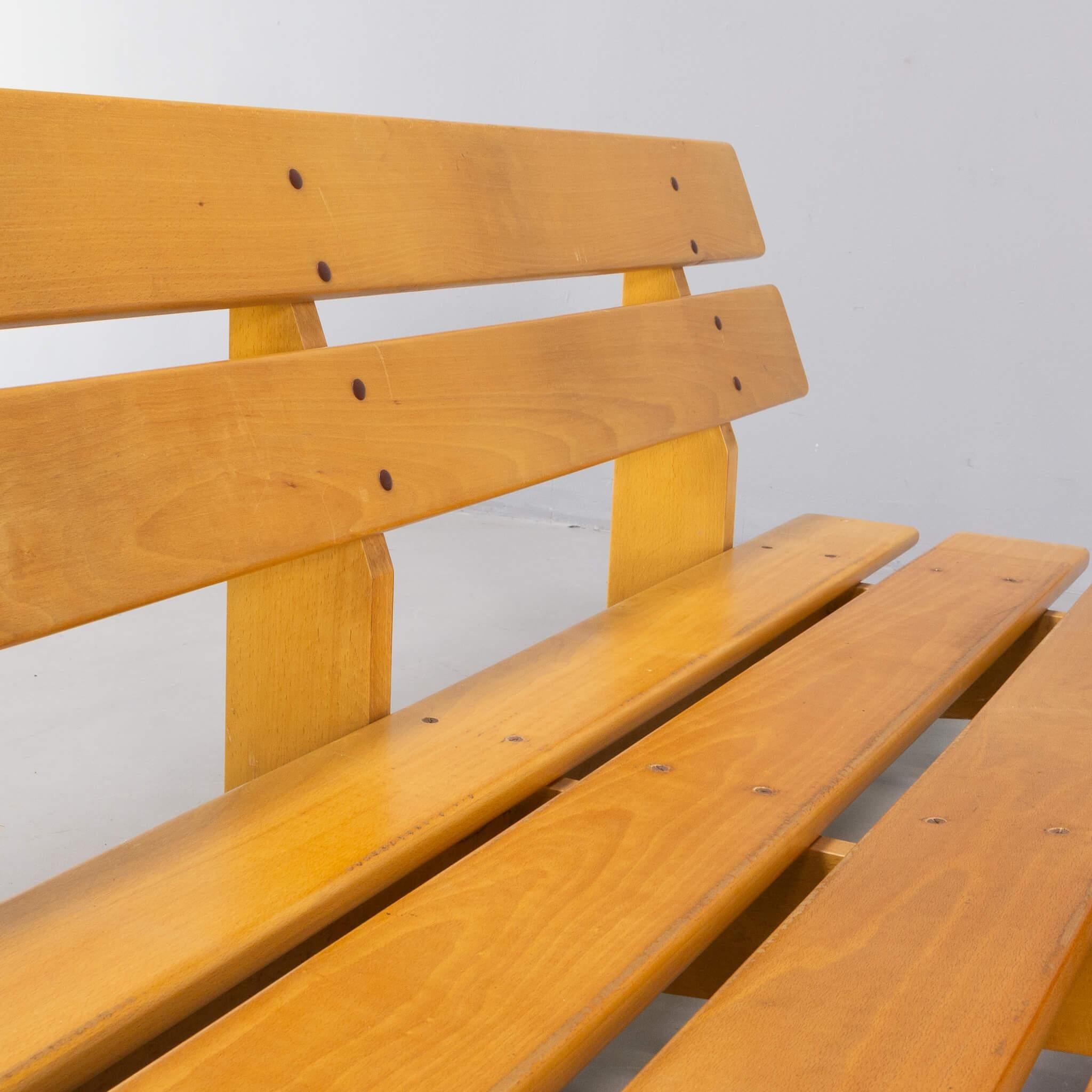 80s low three seat slatted bench / sofa For Sale at 1stDibs