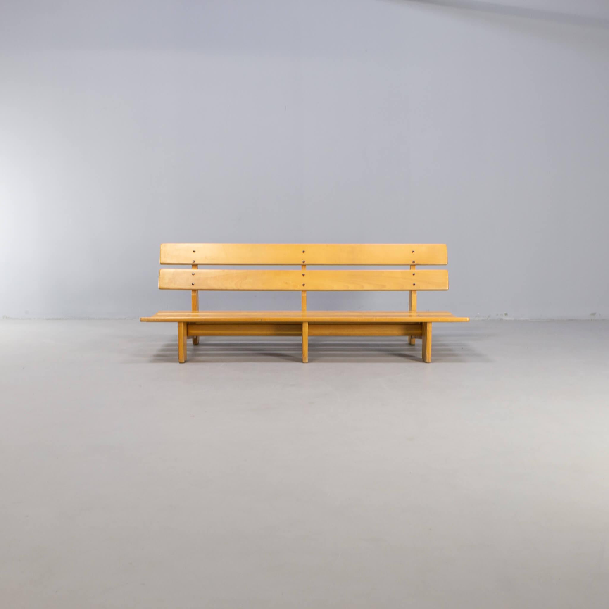 80s low three seat slatted bench / sofa For Sale at 1stDibs