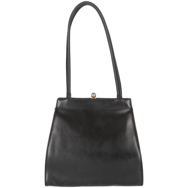 80s Luciano Soprani Vintage black leather logoed shoulder bag For Sale ...