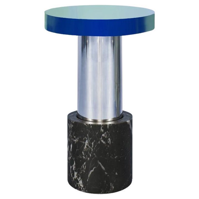 80s Postmodern Style in Marble, Steel and High gloss Lacquer Side Table ...
