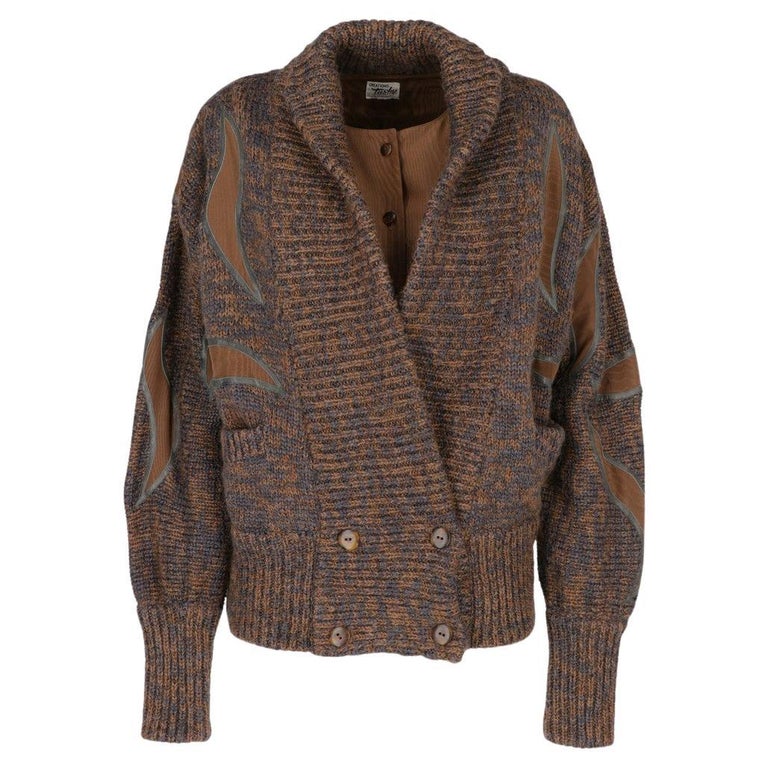 80s Tushy brown and grey wool cardigan with internal vest For Sale at ...