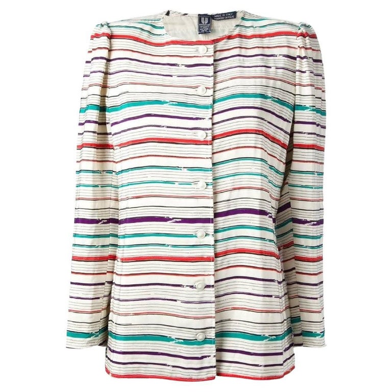 80s Ungaro Vintage white viscose jacket with multicolored stripes For ...