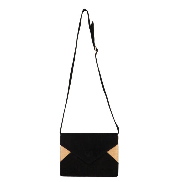 80s Valentino Vintage black suede bag with golden leather details For ...