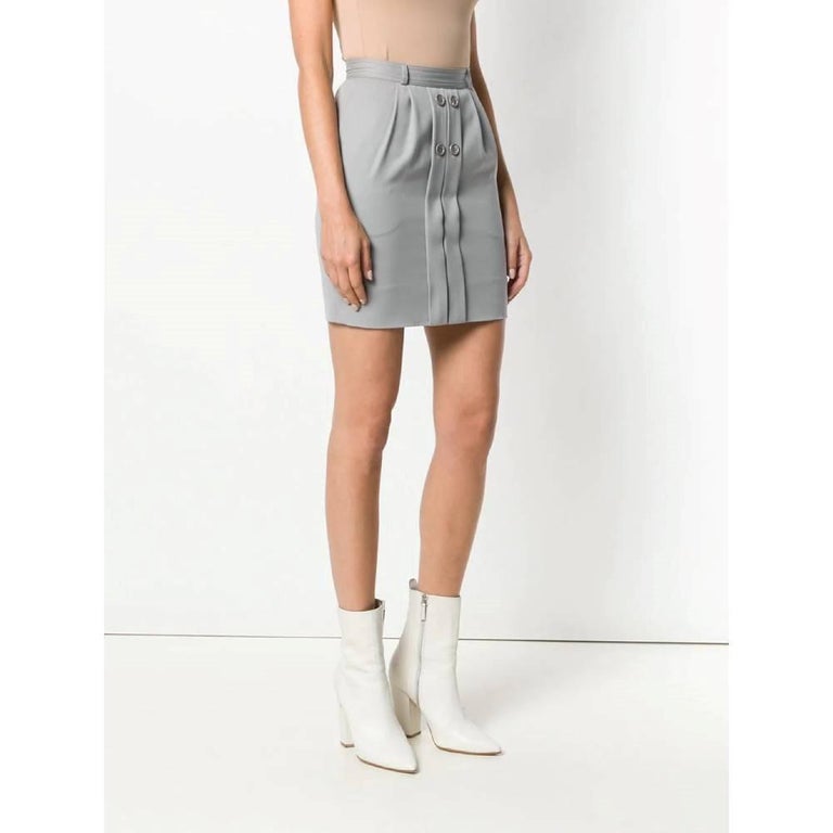 80s Valentino Vintage mini grey wool skirt For Sale at 1stDibs