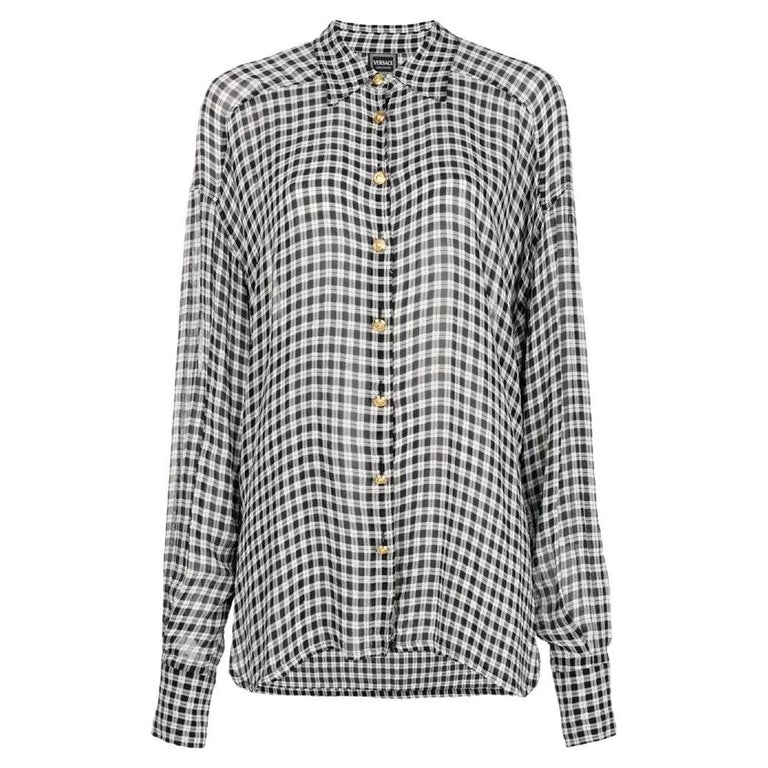 80s Versace Vintage checked semitransparent logoed shirt For Sale at ...