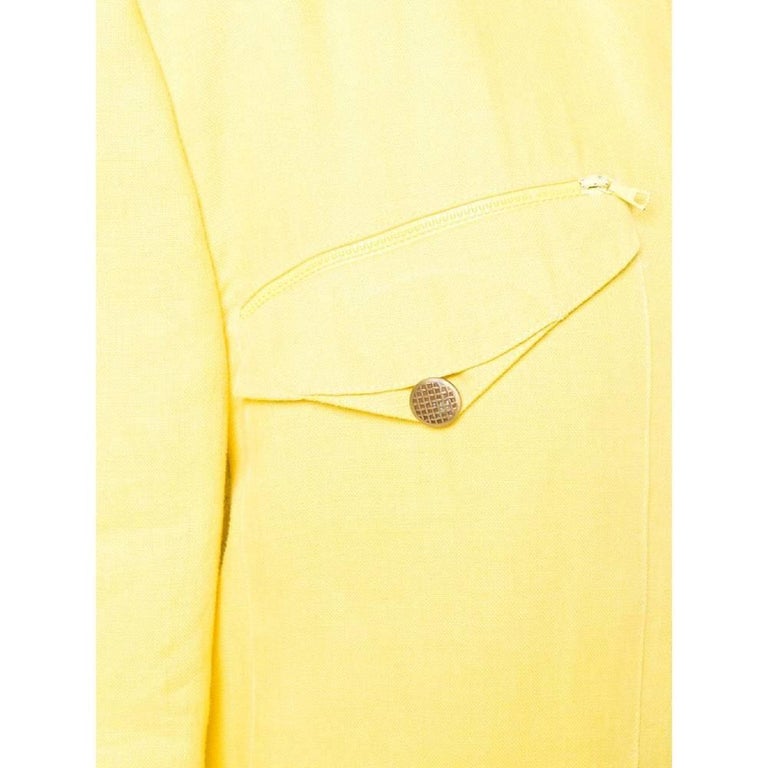 80s Versace Vintage yellow linen zipped jacket with padded shoulders ...