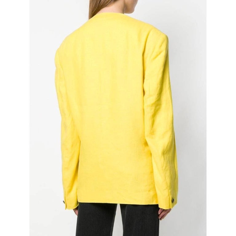 80s Versace Vintage yellow linen zipped jacket with padded shoulders ...