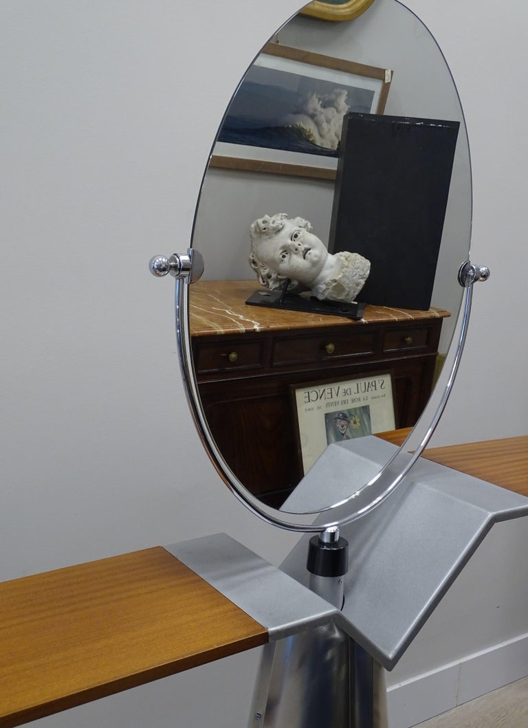 80s Italian Wood Aluminium Glass Vanity Mirror Dressing Table Mirror ...