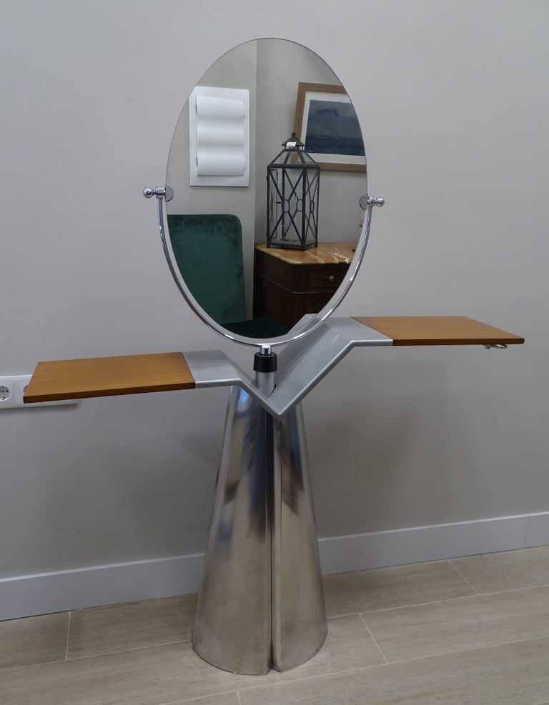 80s Italian Wood Aluminium Glass Vanity Mirror Dressing Table Mirror ...