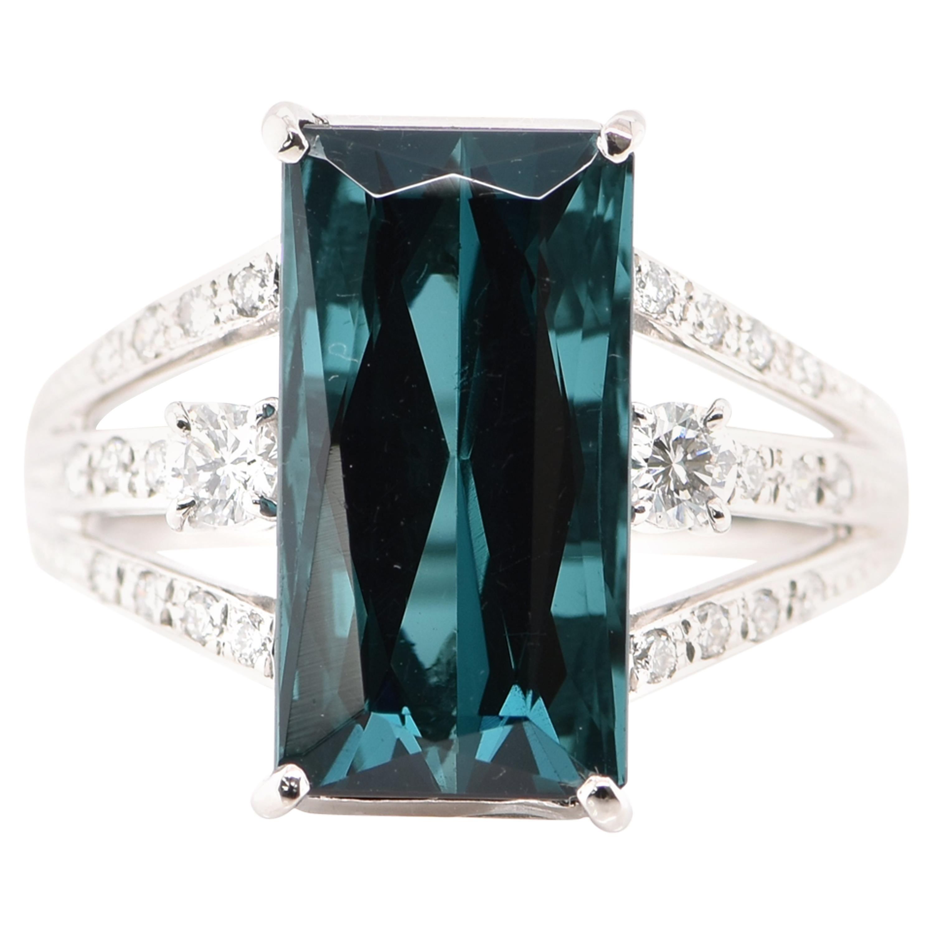 8.11 Carat Indicolite Tourmaline and Diamond Cocktail Ring Set in ...