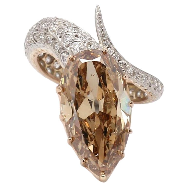 8.16 Carat Fancy Brown, Pear Shaped Diamond Ring For Sale at 1stDibs
