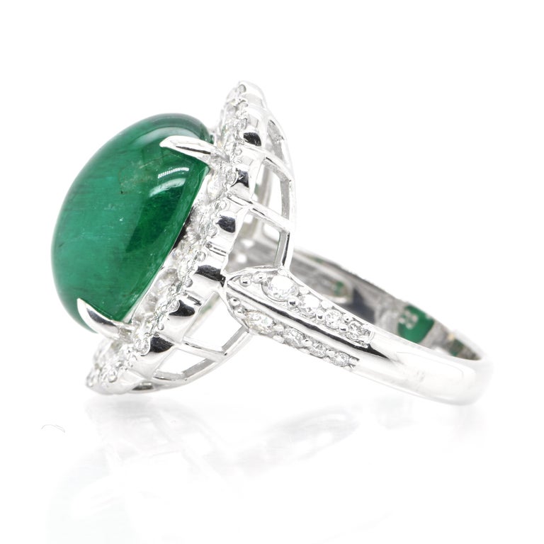 8.18 Carat Natural African Emerald Cabochon and Diamond Ring Set in ...