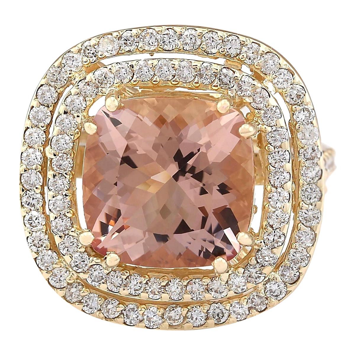 8.19 Carat Natural Morganite 18 Karat Yellow Gold Diamond Ring For Sale ...