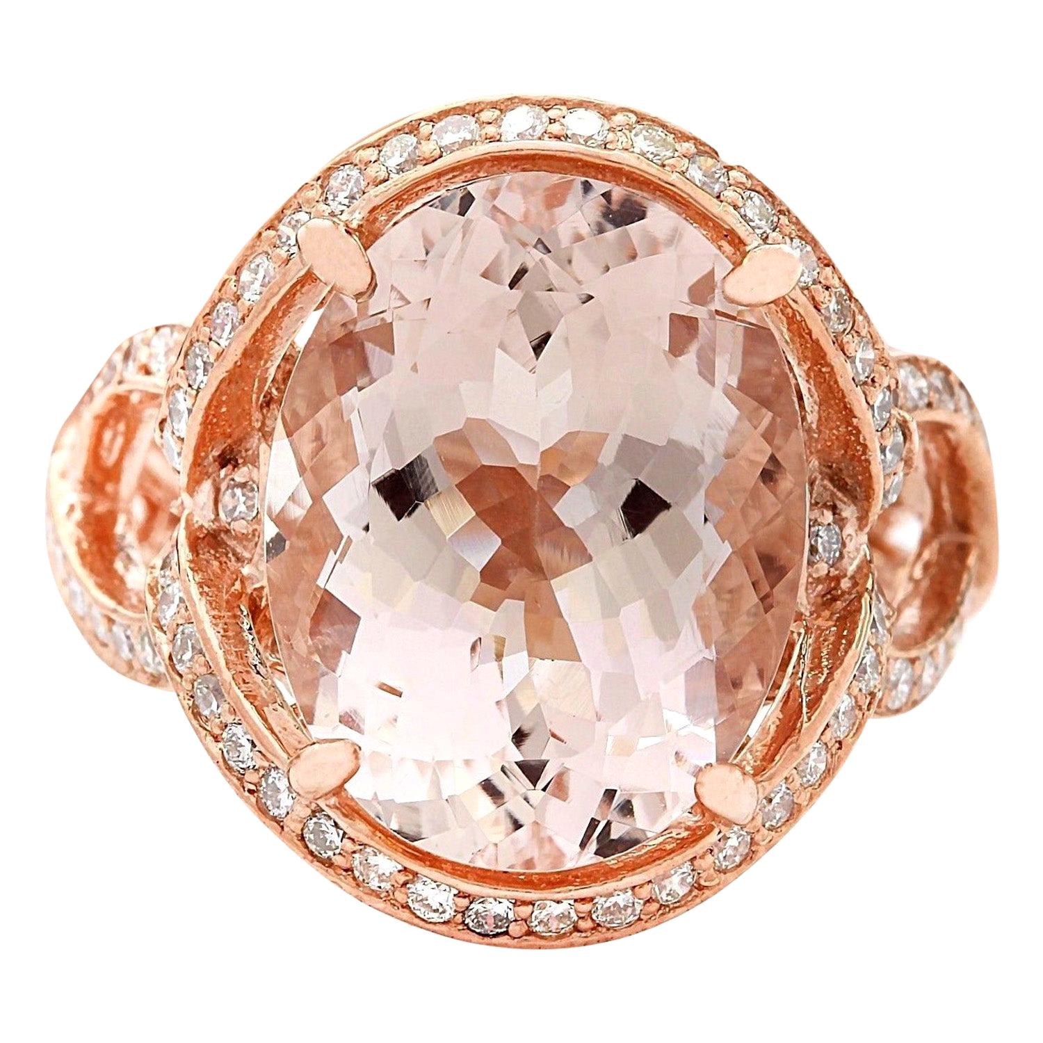 6.75 Carat Exquisite Natural Morganite and Diamond 18 Karat Solid Rose ...