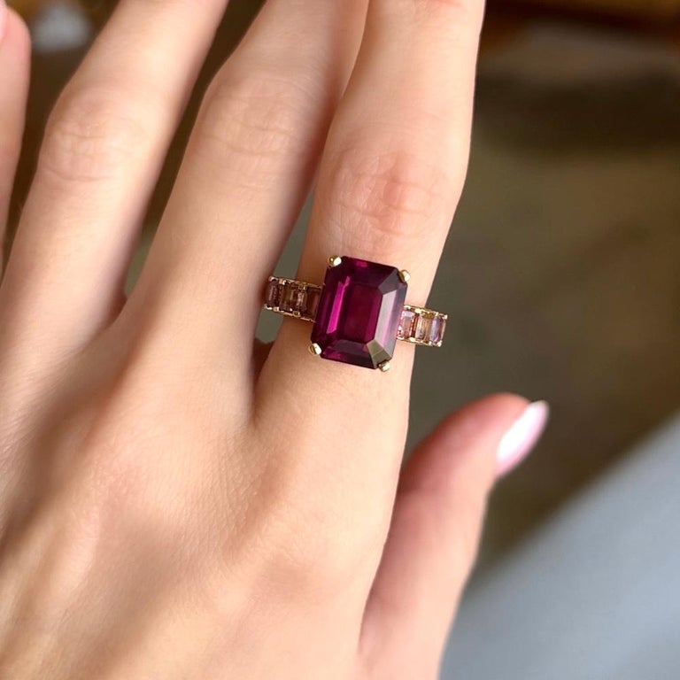 8, 2 Carat Malaya Garnet Rhodolite 18 Karat Yellow Gold Ring "Oriental ...